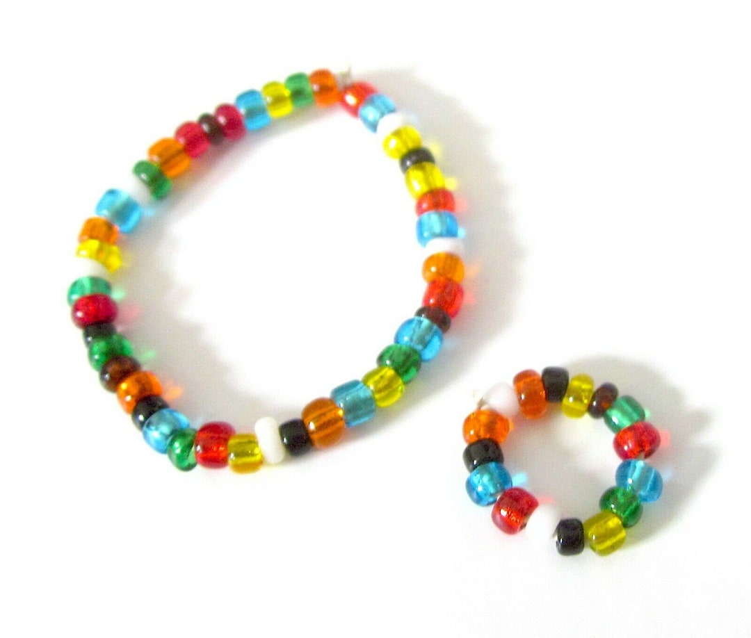 Vintage Barbie Doll Necklace & Bracelet Set Rainbow Seed Beads Retro ...