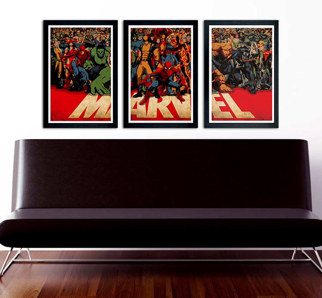 MARVEL Poster Set of 3 – Wall Decor 11 X 17 Spiderman Hulk Thor Captain ...