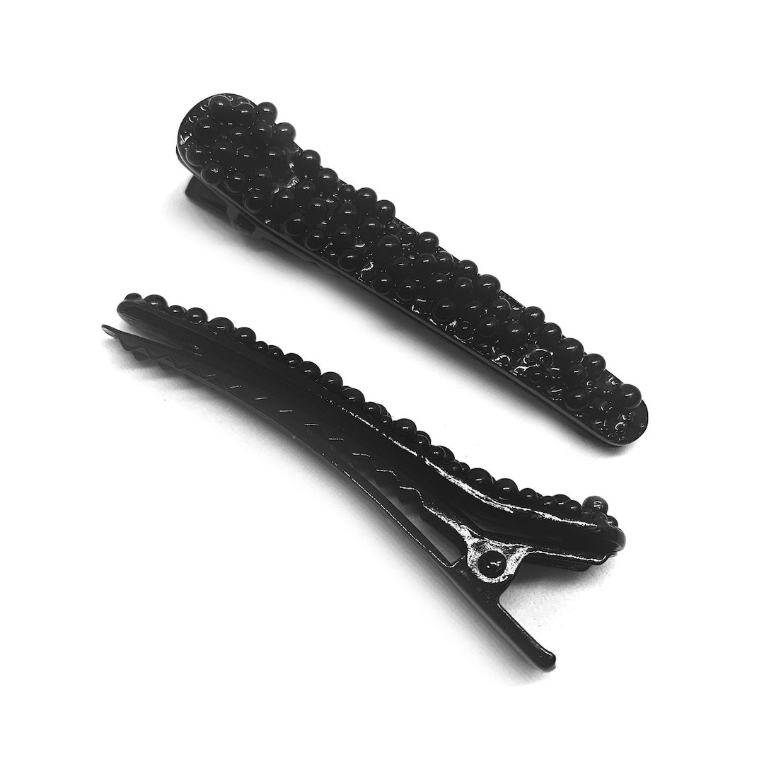 Gothic Mermaid Black Pearl Alligator Barrette Bead Hair Clips (2pc Set ...