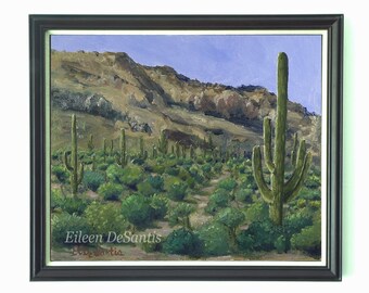 Cactus Painting Arizona Desert Watercolor Art Original Mountains ...