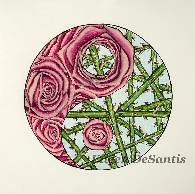 Yin Yang Drawing, Yin Yang Roses, Roses and Thorns Art, Original ...