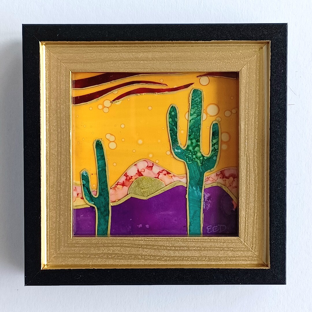 Framed Original Saguaro Cactus Sunset Art, Sonoran Desert Landscape ...