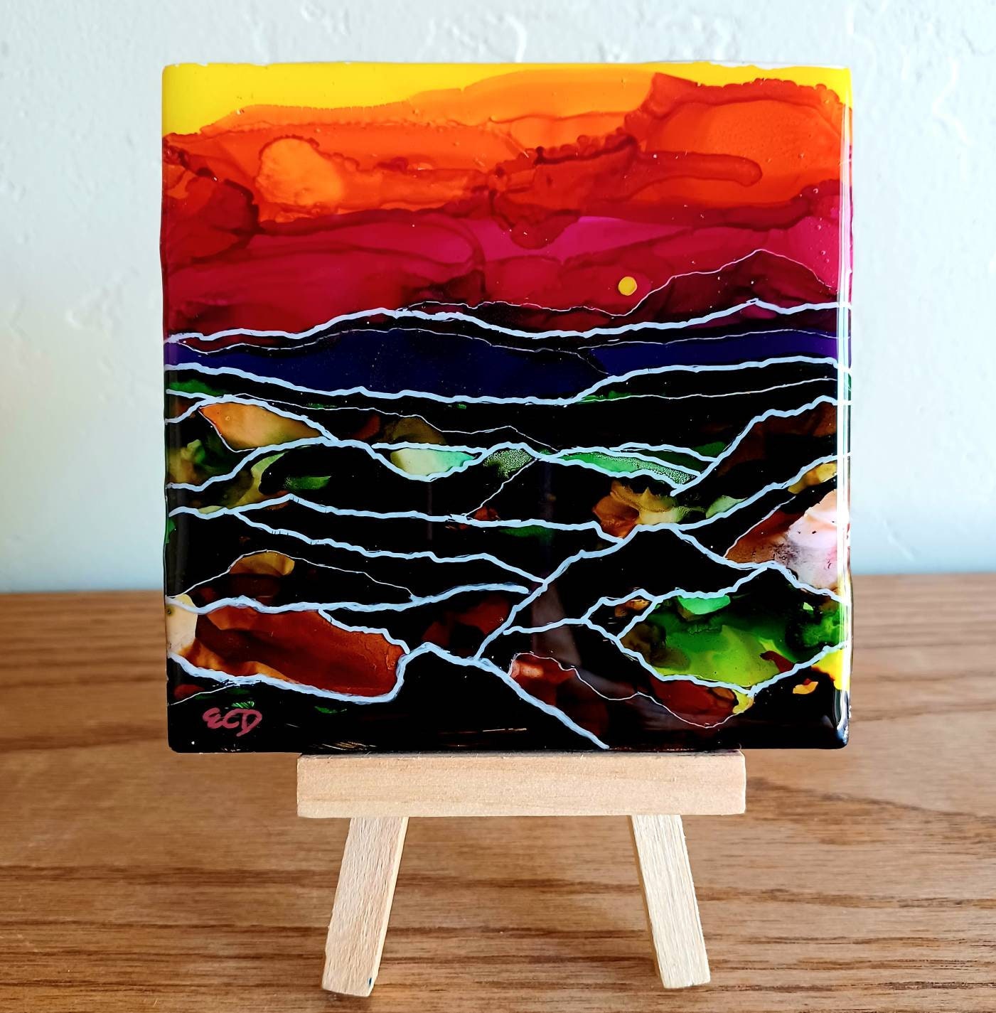 Abstract Landscape Ceramic Art Tile Coaster, Abstract Art, Southwest ...