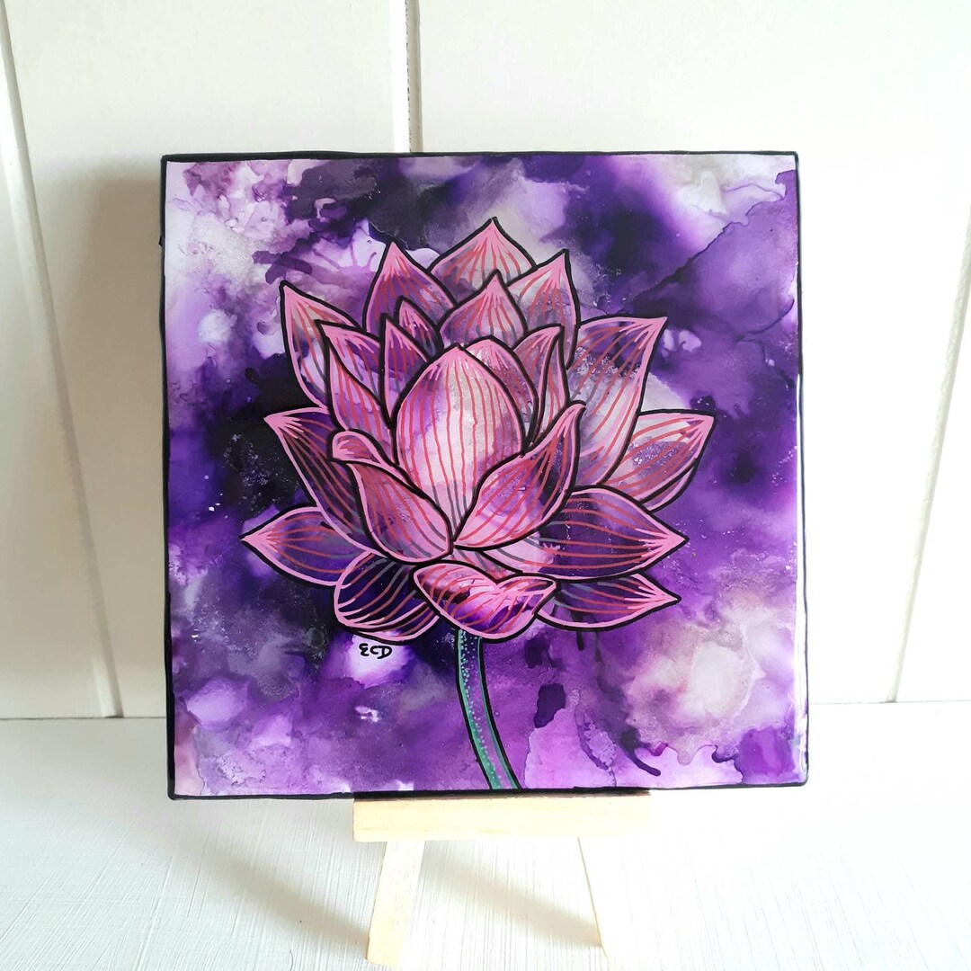 Lotus Flower Ceramic Art Tile, 6" X 6" Art Tile Trivet, Buddhism Art ...