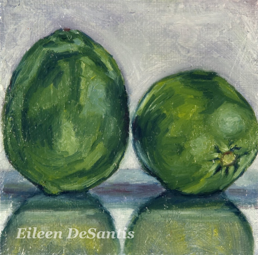 4x4 Original Limes Still Life Oil Painting, Limes Art Painting, Limes ...