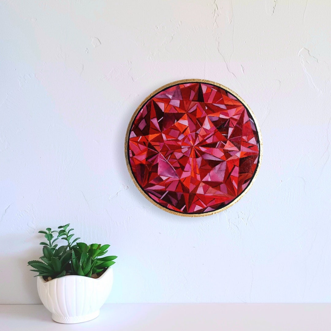 Faceted Gemstone Garnet Art Oil Painting, Realistic Small Round Red ...