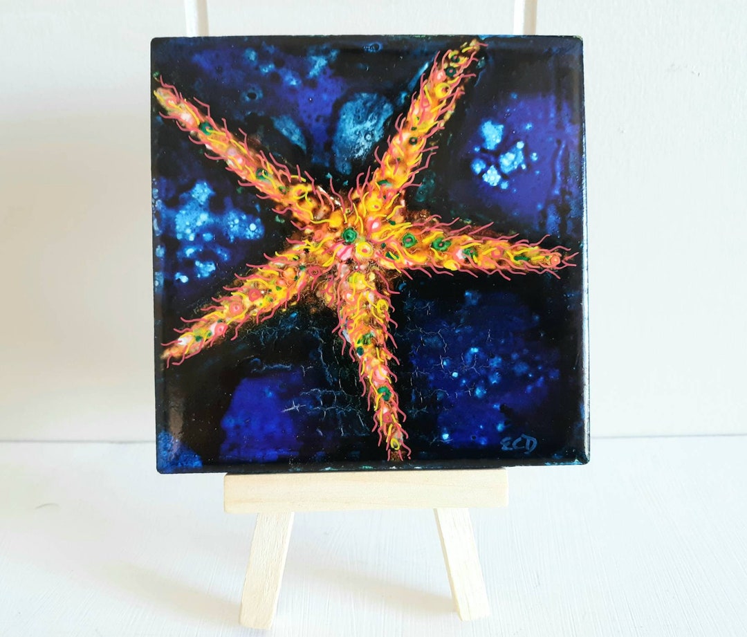 Starfish Ceramic Art Tile, 4.25" X 4.25" Art Tile Coaster, Starfish ...