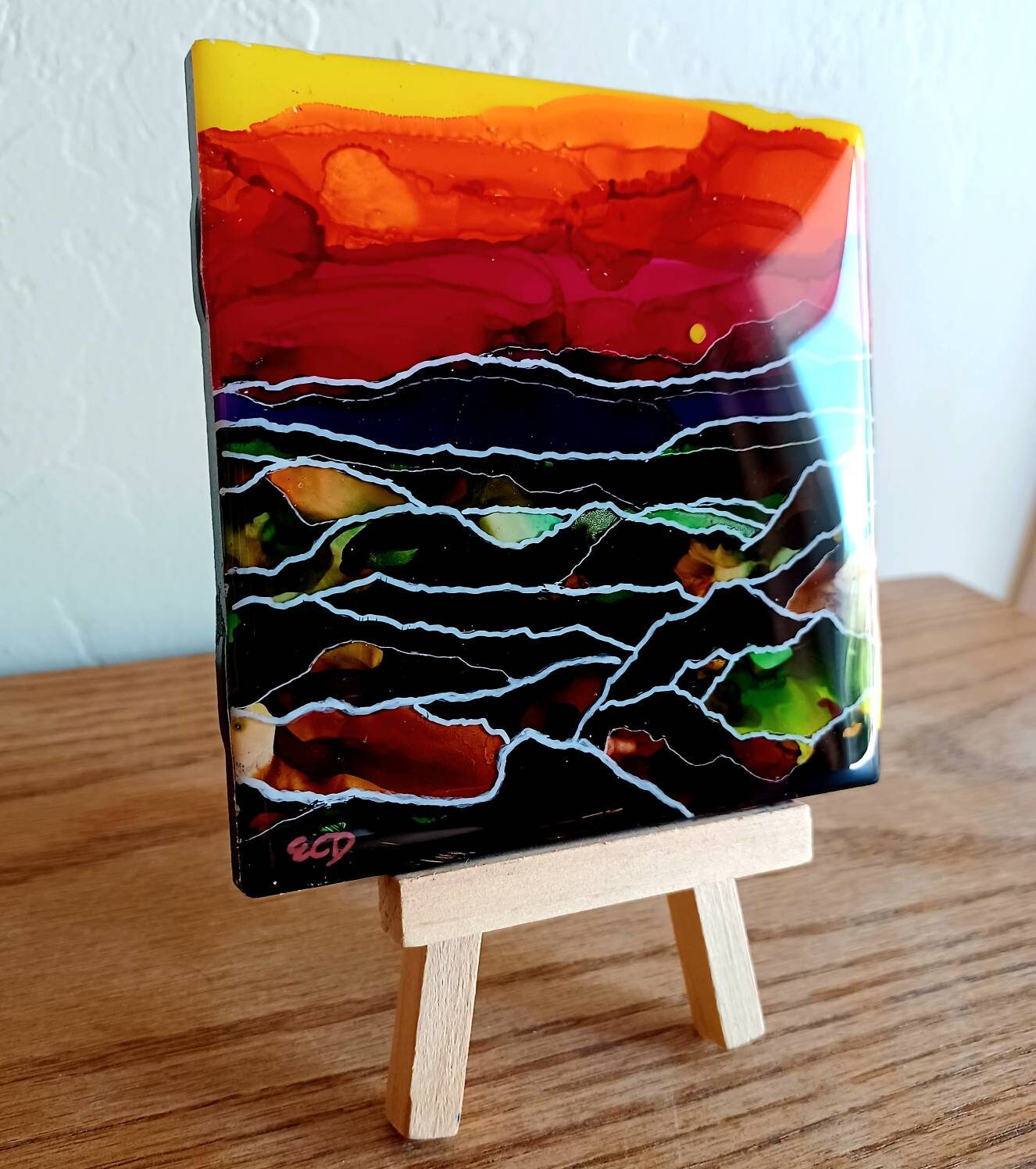 Abstract Landscape Ceramic Art Tile Coaster, Abstract Art, Southwest ...