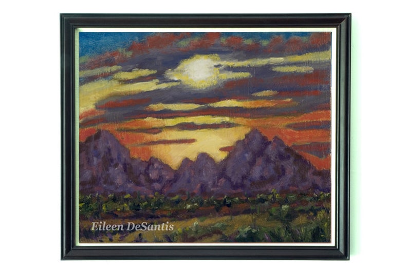 Original Tucson Mountains Sunset Painting, Southwestern Landscape ...