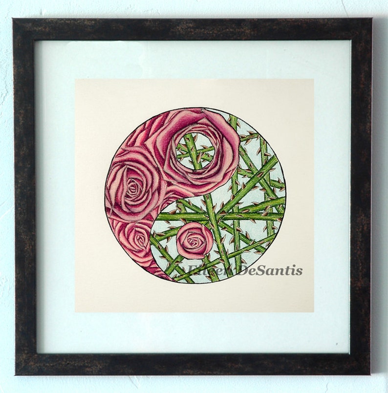 Yin Yang Drawing, Yin Yang Roses, Roses and Thorns Art, Original ...