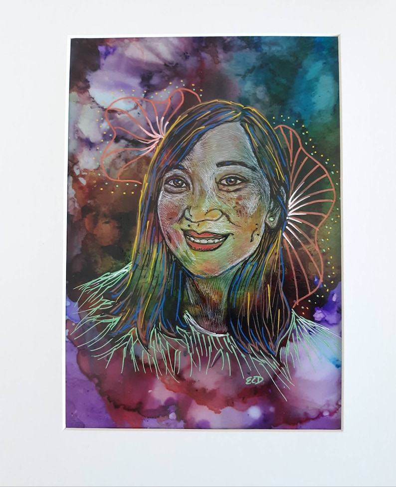 Custom Portrait Painting Using Alcohol Inks and Posca Pens, Portraiture ...