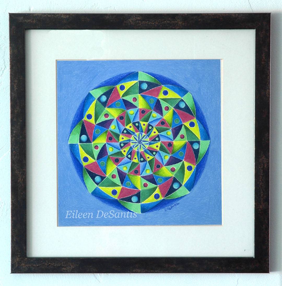 8 X 8 Original Colored Pencil Mandala Drawing, Colorful Mandala Art ...