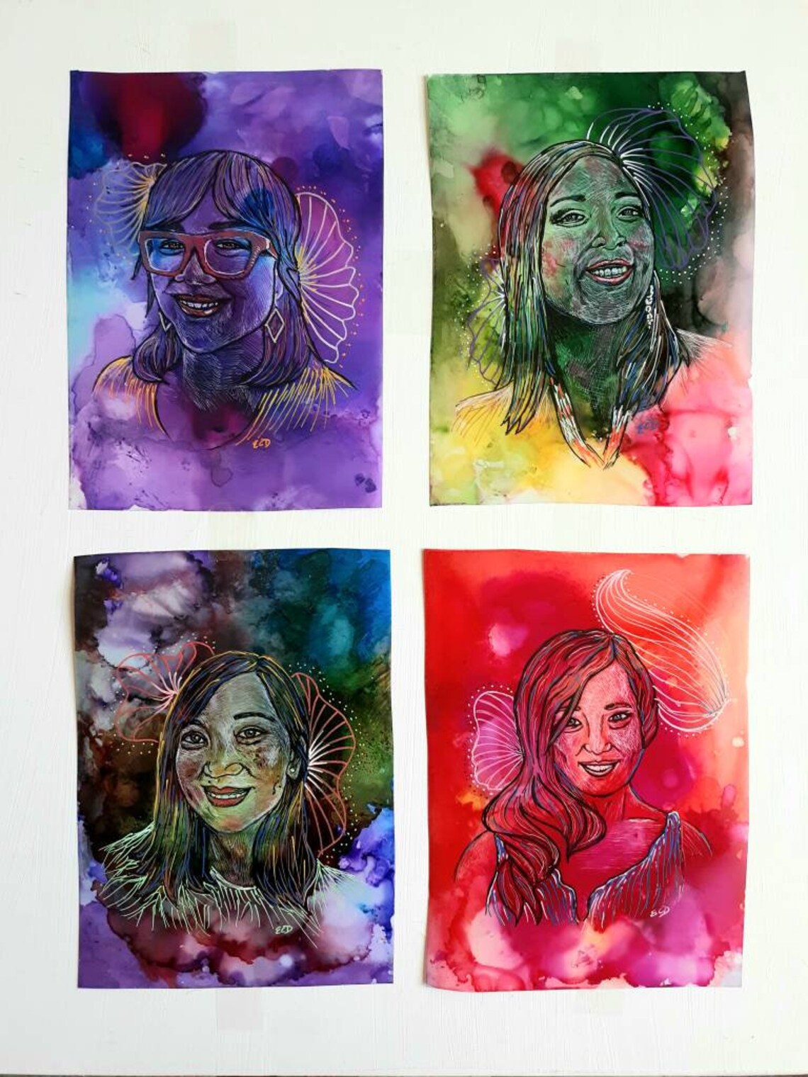 Custom Portrait Painting Using Alcohol Inks and Posca Pens, Portraiture ...