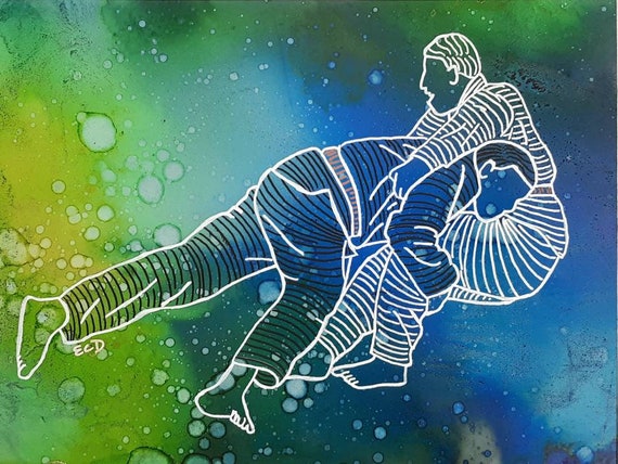 Brazilian jiu jitsu wall art, framed original jiu jitsu painting, bjj ...