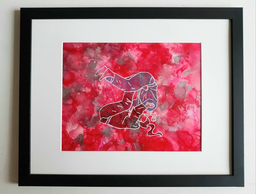 Brazilian jiu jitsu wall art, framed original jiu jitsu painting, bjj ...