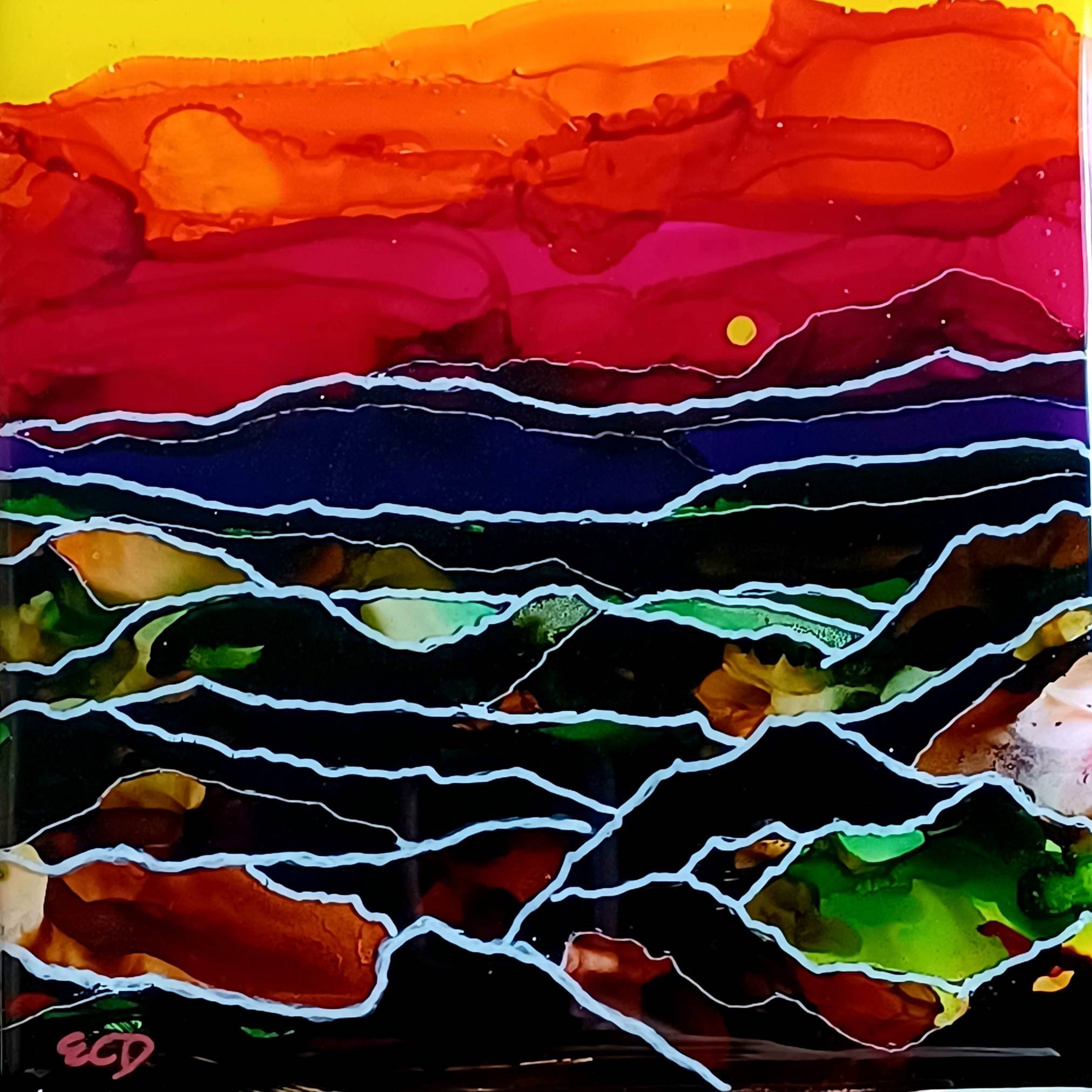 Abstract Landscape Ceramic Art Tile Coaster, Abstract Art, Southwest ...