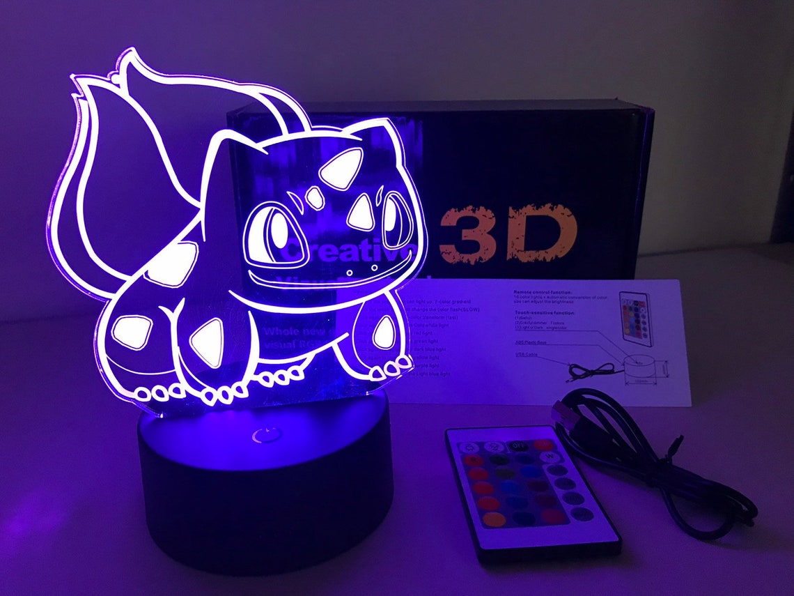 POKEMON BULBASAUR 3D Night Light Illusion Lamp Usb Remote - Etsy