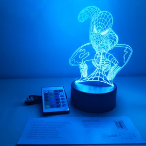 SPIDERMAN 3D Night Light Illusion Lamp Usb Remote Control 16 Colour. - Etsy
