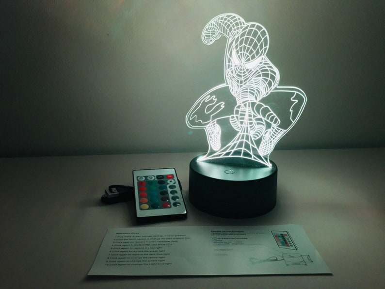 SPIDERMAN 3D Night Light Illusion Lamp Usb Remote Control 16 | Etsy