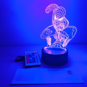SPIDERMAN 3D Night Light Illusion Lamp Usb Remote Control 16 Colour. - Etsy