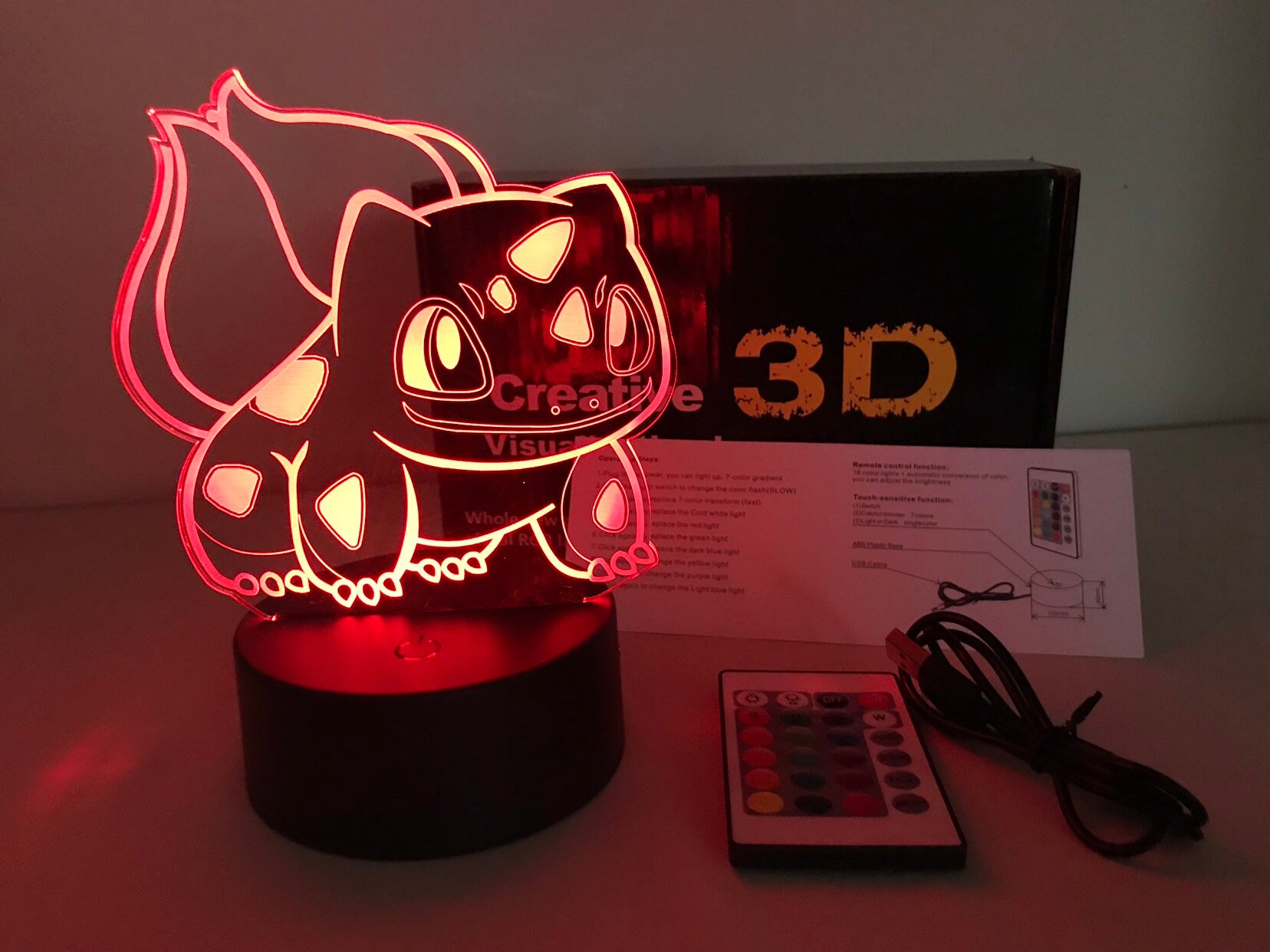 POKEMON BULBASAUR 3D Night Light Illusion Lamp Usb Remote - Etsy