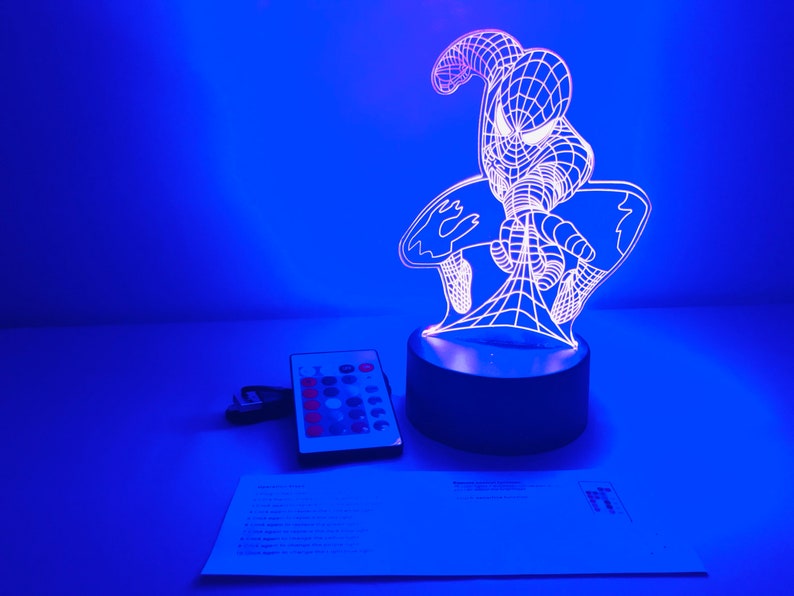 SPIDERMAN 3D Night Light Illusion Lamp Usb Remote Control 16 | Etsy