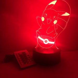 POKEMON PIKACHU 3D Version 1 Night Light Illusion Lamp Usb Remote ...