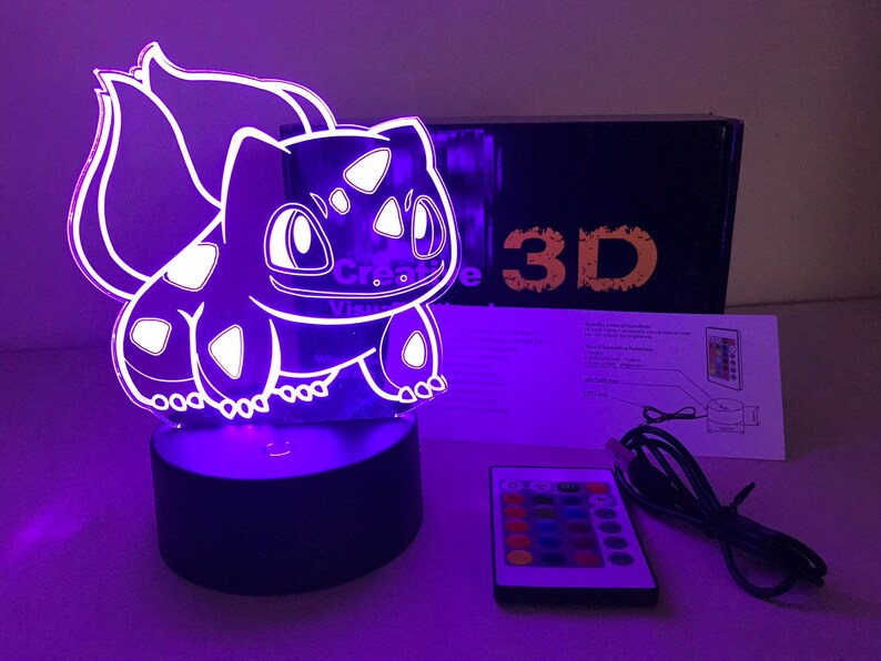POKEMON BULBASAUR 3D Night Light Illusion Lamp Usb Remote - Etsy