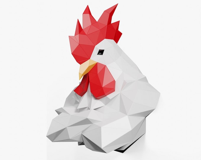 Printable DIY Template PDF. Rooster Low Poly Paper Model Template. 3D ...