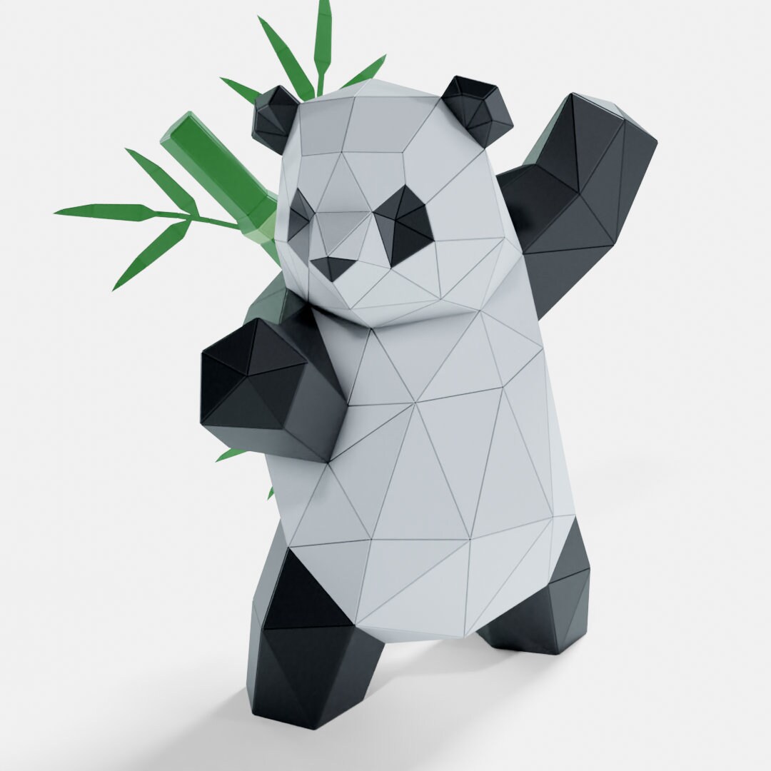 Panda Standing Martialart Pre-cutting DIY Papercraft Kit, Low Poly ...