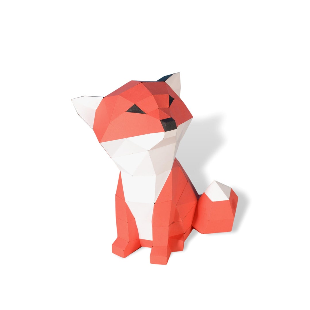 Sitting Fox Pre-cutting DIY Papercraft Kit, Multi-color Option，3d Wall ...