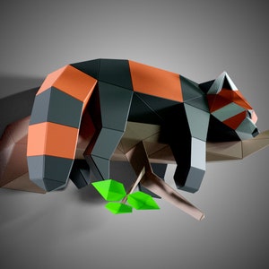 Red Panda Lazy in a Tree Paper Sculpture, Pre-cutting DIY Papercraft ...