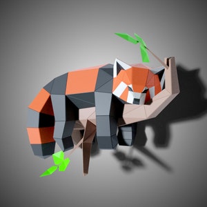 Red Panda Lazy in a Tree Paper Sculpture, Pre-cutting DIY Papercraft ...