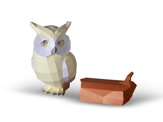 Owl Figurine With a Branche Pre-cutting DIY Papercraft Kit - Etsy