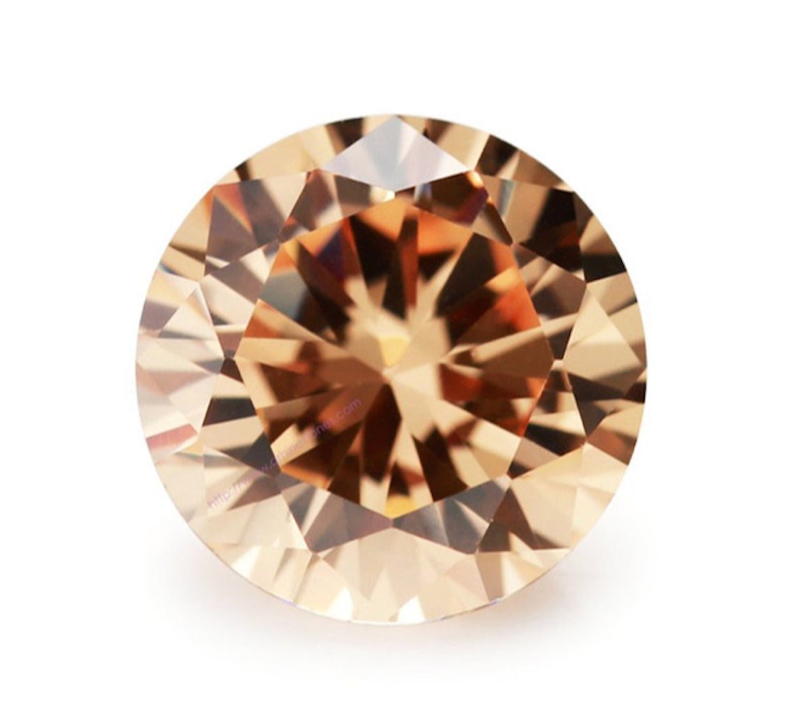Champagne CZ Diamond AAA Stones, Round Faceted Cubic Zirconia Crystal ...