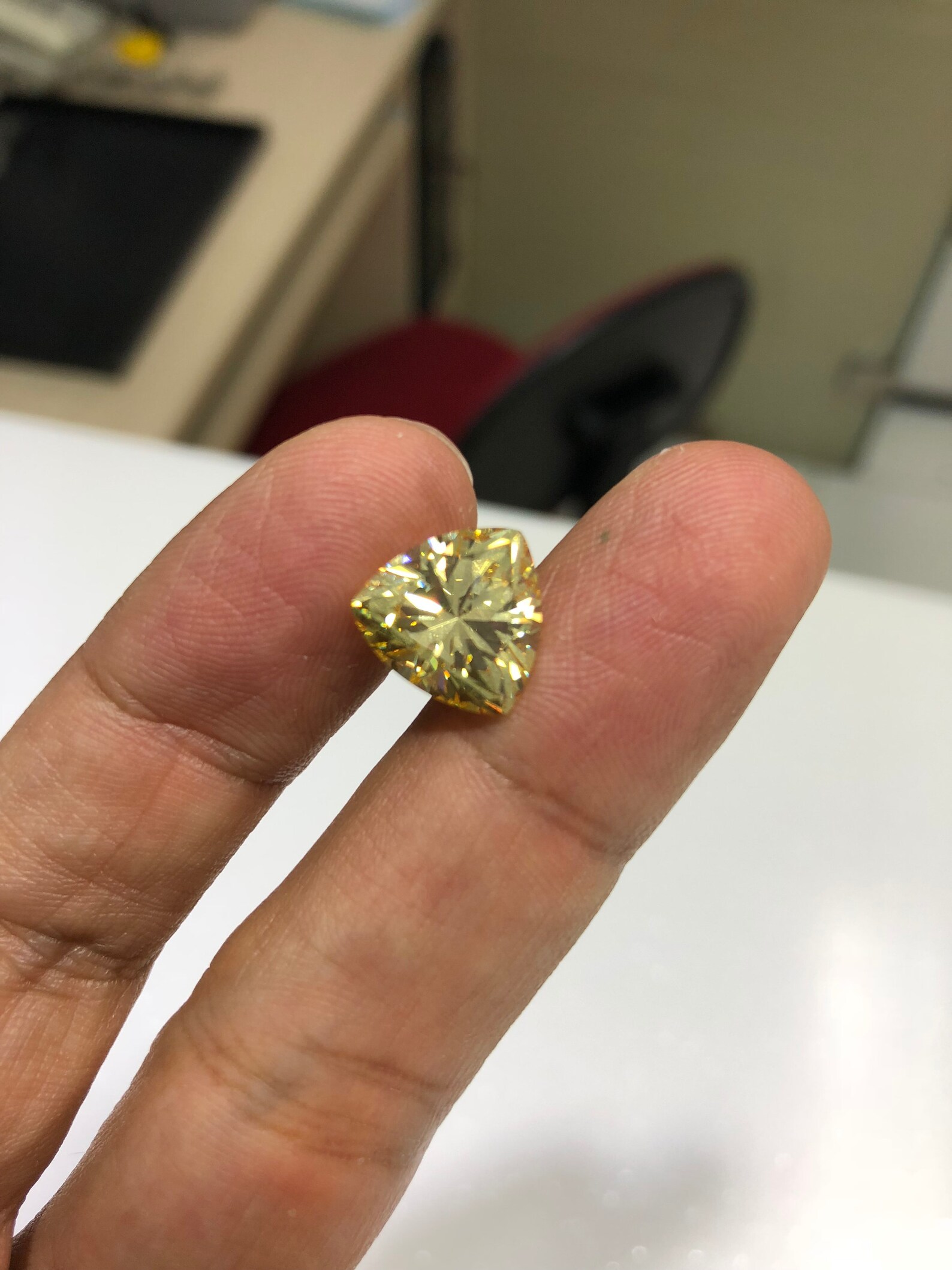 Canary Yellow CZ Diamond Stones, Trillion Cubic Zirconia Crystal ...