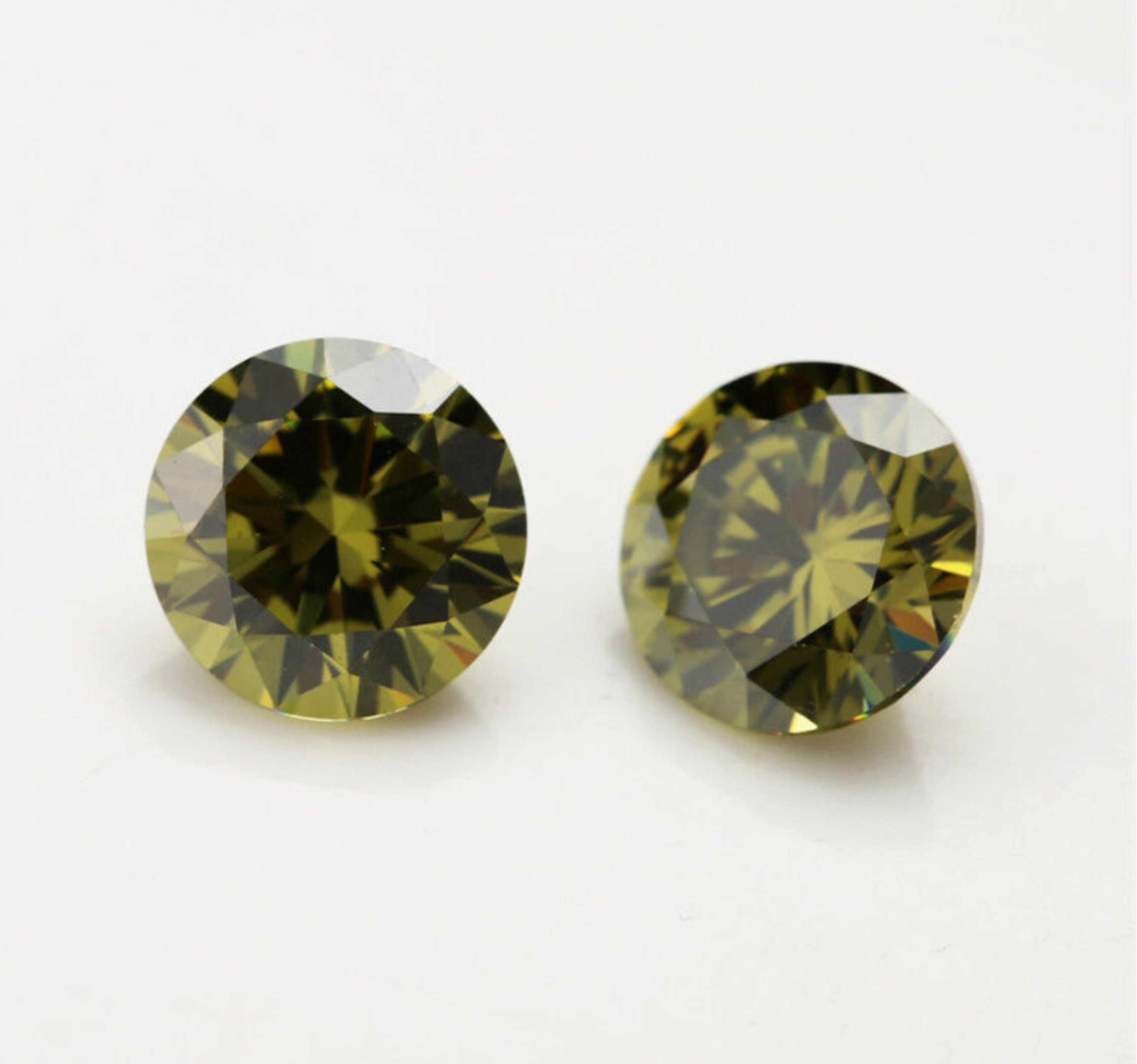 Olive Green CZ Diamond AAA Stones, Round Faceted Wholesale Cubic ...