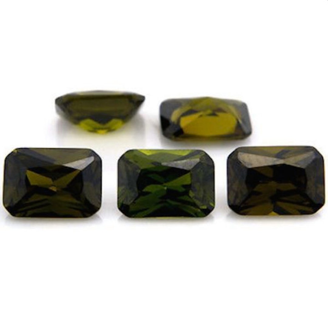 Olive Green CZ Diamond AAA Stones Octagon Faceted Cubic - Etsy