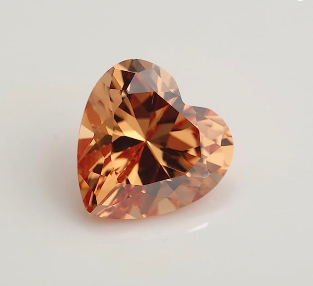 Champagne CZ Diamond AAA Stones, Heart Faceted Cubic Zirconia Crystal ...