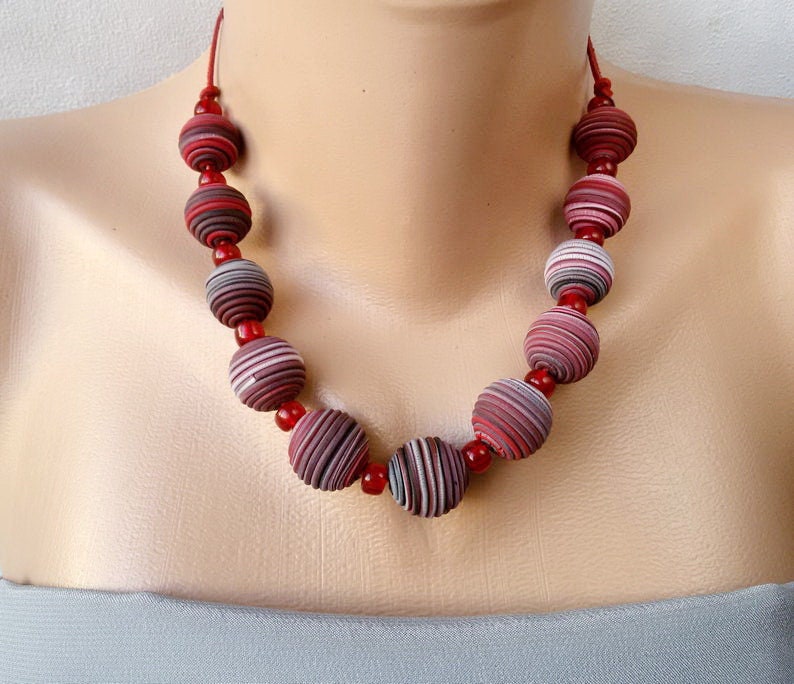Maroon Fashion Jewelry for Women Beaded Necklace Statement - Etsy