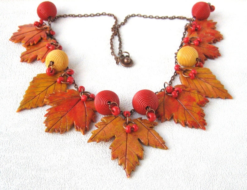 Yellow Red Necklace Autumn Leaf Fall Jewelry Bib Necklace - Etsy