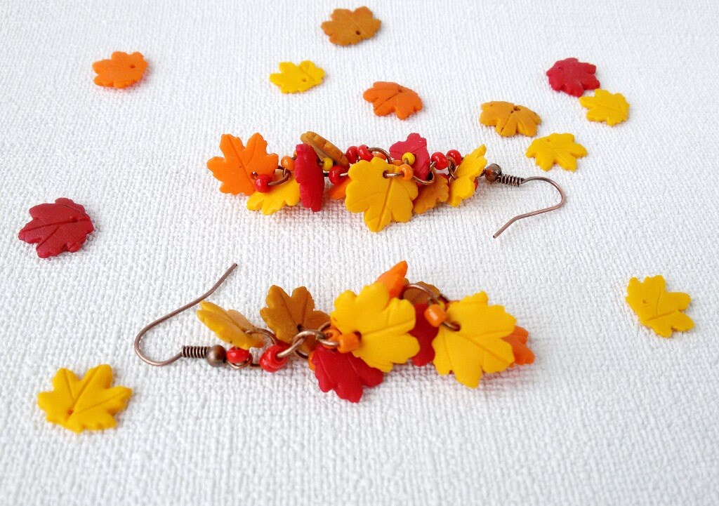 Autumn Leaves Jewelry Fall Leaf Earrings Dangle Orange Maple - Etsy