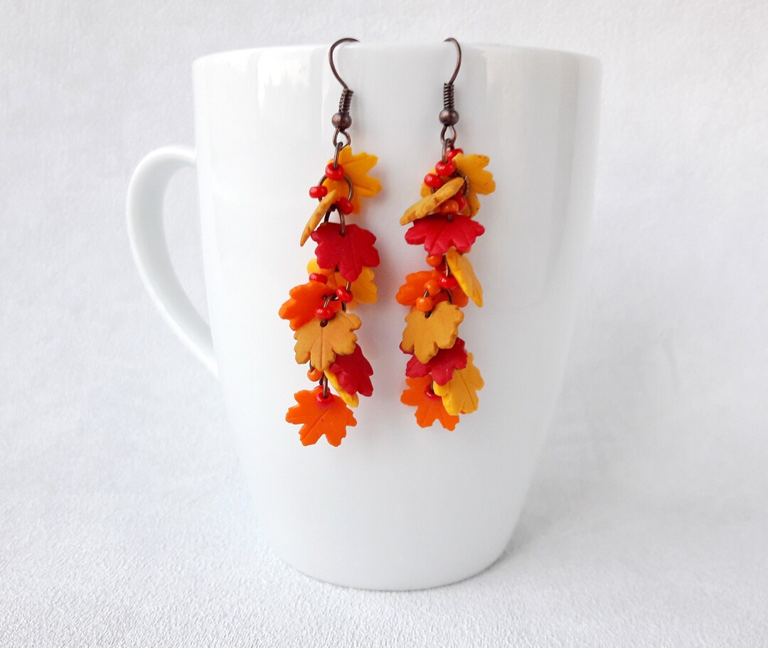 Autumn Leaves Jewelry Fall Leaf Earrings Dangle Orange Maple Canada Red ...