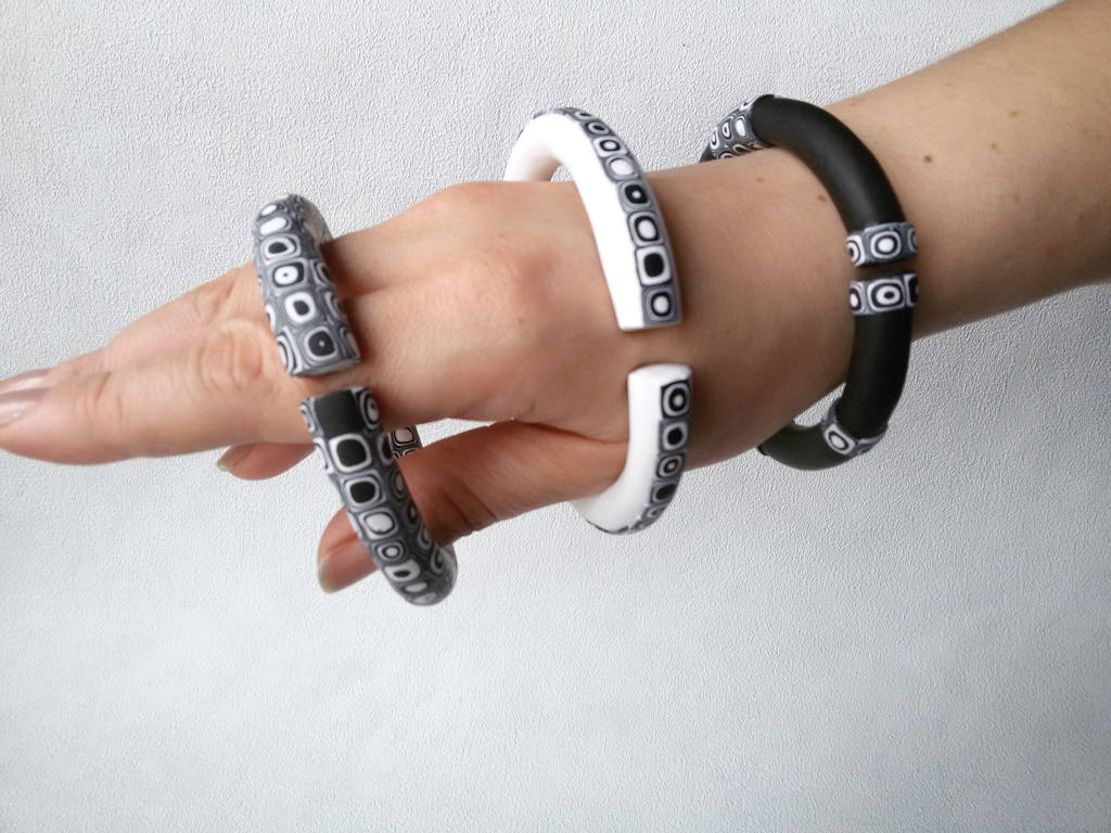 Black and White Bracelet Women Fashion Set Thin Bracelets Stacking ...
