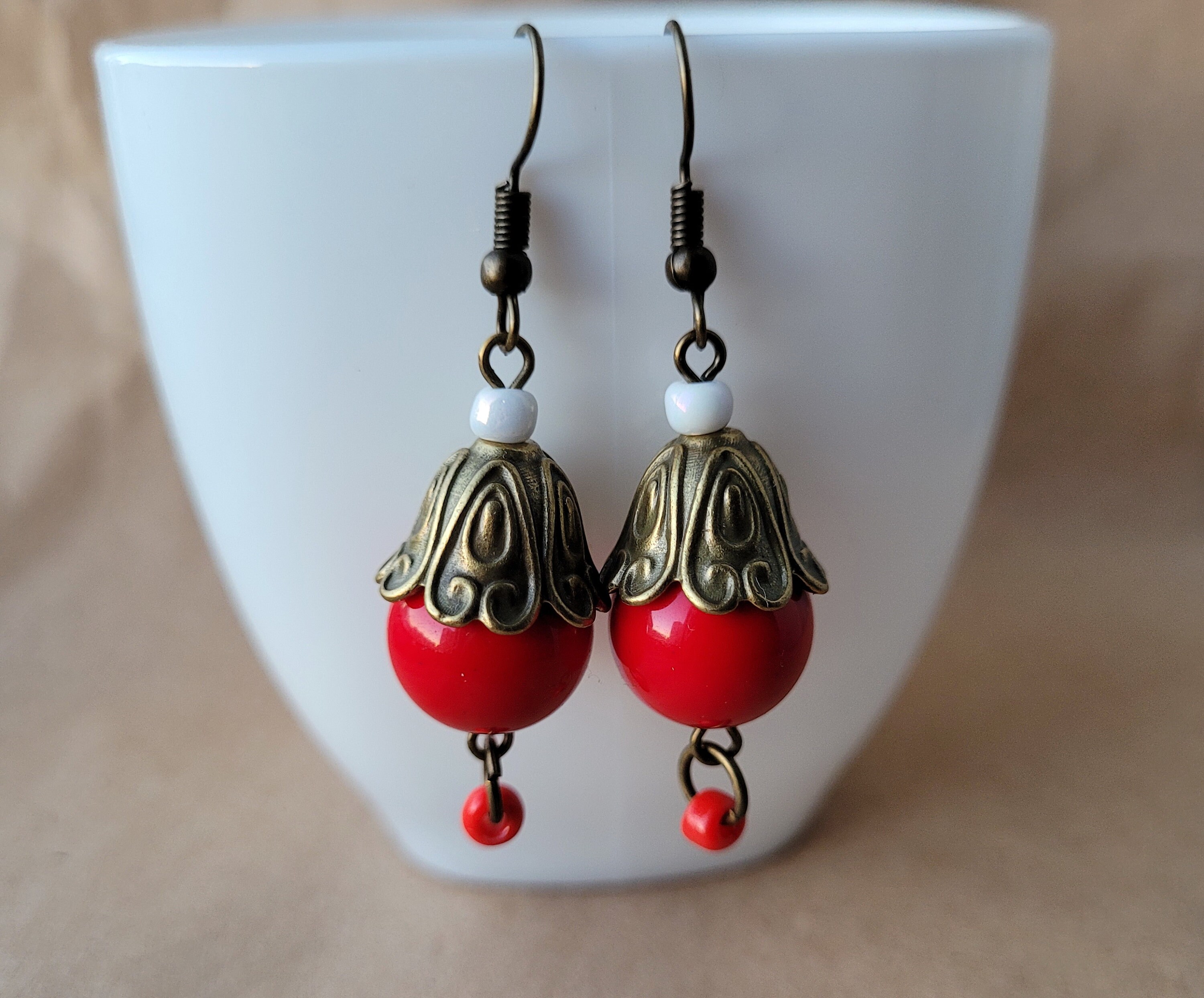 Bright Red Dangle Earrings Bells Jewelry Cute Earrings Everyday Long ...