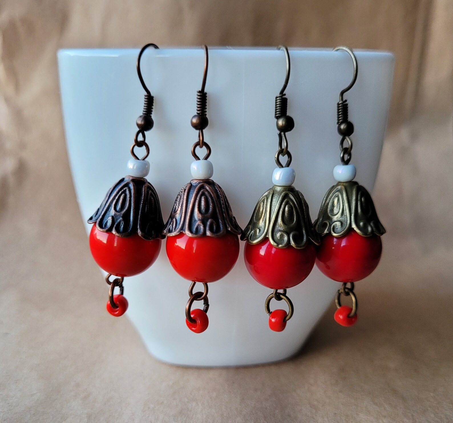 Bright Red Dangle Earrings Bells Jewelry Cute Earrings Everyday Long ...