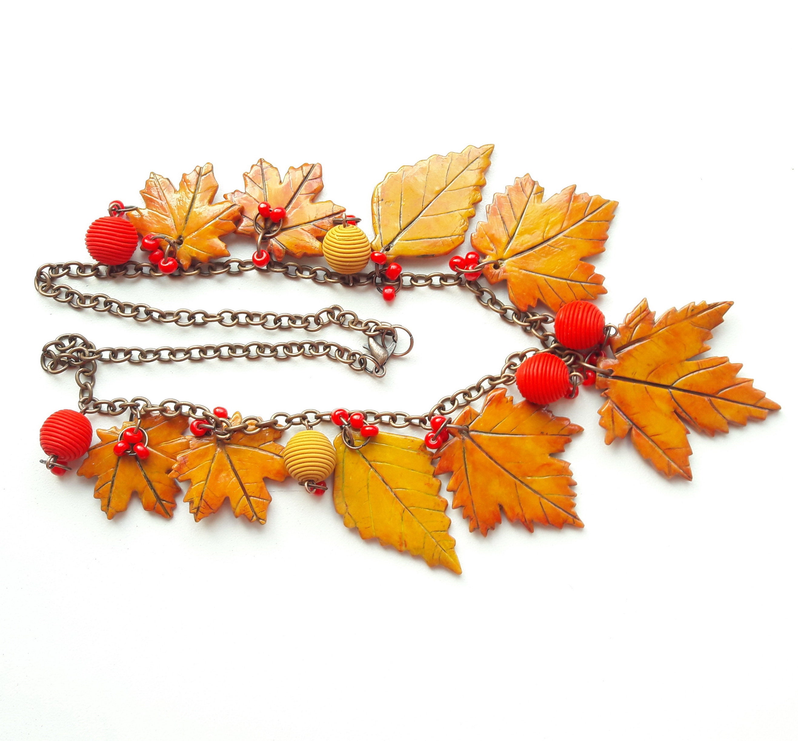 Yellow Red Necklace Autumn Leaf Fall Jewelry Bib Necklace - Etsy