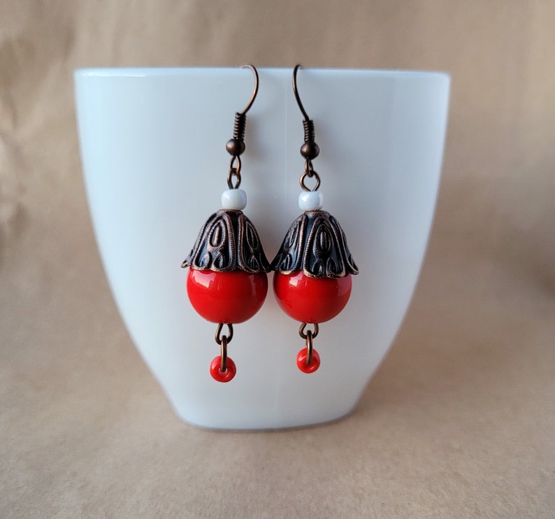 Bright Red Dangle Earrings Bells Jewelry Cute Earrings Everyday Long ...