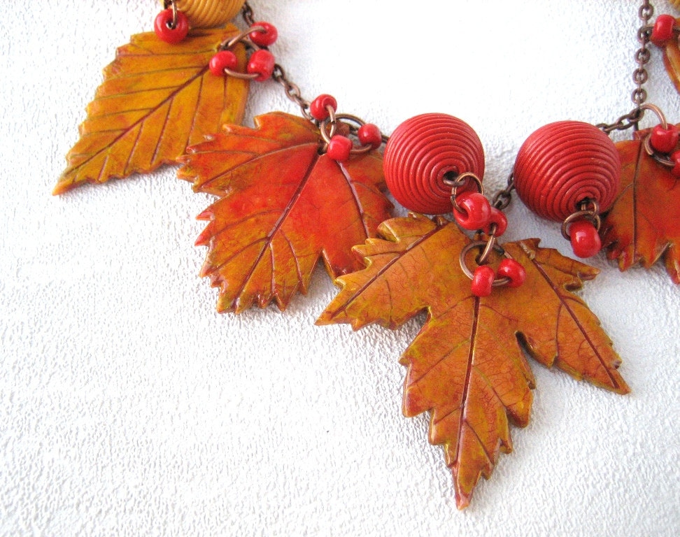 Yellow Red Necklace Autumn Leaf Fall Jewelry Bib Necklace - Etsy