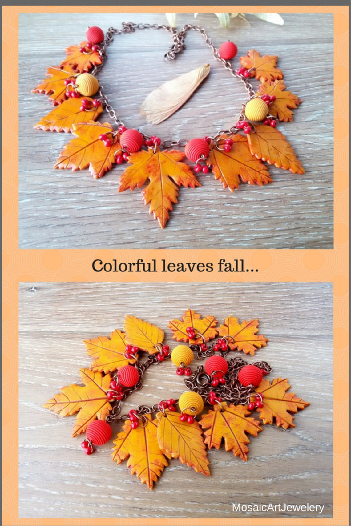 Yellow Red Necklace Autumn Leaf Fall Jewelry Bib Necklace - Etsy